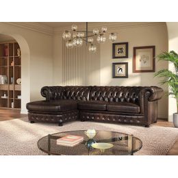 Vente-unique Chesterfield Ecksofa - Ecke Links - B&uuml;ffelleder - Dunkelbraun - BRENTON 496461