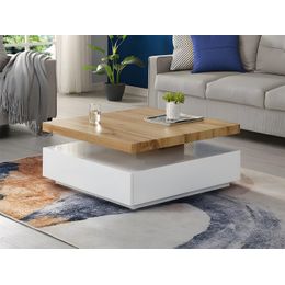 Vente-unique Couchtisch drehbar - 1 Schublade - MDF - Wei&szlig; & Holzfarben - KYRIA 708011