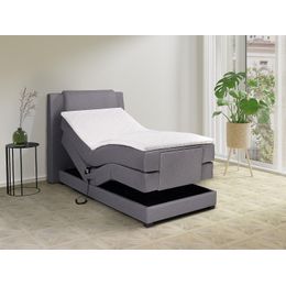 Vente-unique Boxspringbett mit Bettkopfteil + elektrischem Untergestell mit Relaxfunktion + Matratze + Topper - 100 x 200 cm - Stoff - Hellgrau - CASTEL II von PALACIO 7098099