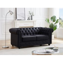 Vente-unique Sofa 2-Sitzer - Kunstleder - Schwarz - CHESTERFIELD 7102595