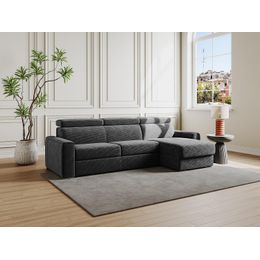 Vente-unique Ecksofa mit Matratze - Ecke wechselbar - Cord - Anthrazitgrau - Liegefl&auml;che mit Lattenrost mit breiten Latten 160 cm - Matratze 22 cm - Memory Schaum - VIZIR 3860117