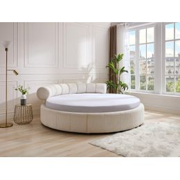 Vente-unique Bett rund - 220 x 220 cm - Boucl&eacute;-Stoff - Wei&szlig; - ROGILA 12376792