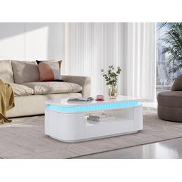 Vente-unique Couchtisch mit 4 T&uuml;ren & 1 Schublade + LEDs - MDF - Wei&szlig; - VANDANA 894101