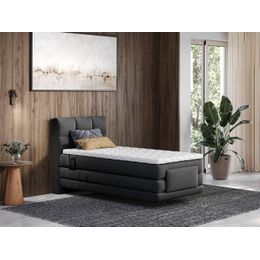 Vente-unique Boxspringbett mit gestepptem Kopfteil + elektrischem Untergestell mit Relaxfunktion + Matratze + Topper - 100 x 200 cm - Stoff - Anthrazit - LODI von PALACIO 3755591