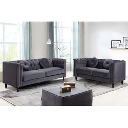Vente-unique Couchgarnitur 3+2 - Samt - Anthrazit - TURNER 670041