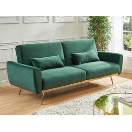 Vente-unique Schlafsofa Klappsofa 3-Sitzer - Samt - Tannengr&uuml;n - LAUNEI 576191