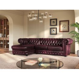 Vente-unique Chesterfield Ecksofa - Ecke Links - B&uuml;ffelleder - Rotbraun - BRENTON 653343
