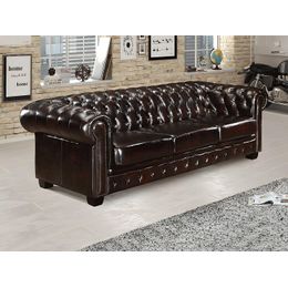 Vente-unique Chesterfield Ledersofa 4-Sitzer - B&uuml;ffelleder - Braun - BRENTON 568403