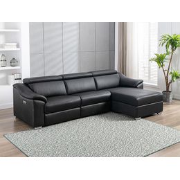 Vente-unique Ecksofa Relaxsofa elektrisch - Oberleder - Schwarz - Ecke rechts - PEDRERA 799535