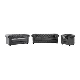 Vente-unique Sofa 3-Sitzer & 2-Sitzer & Sessel - Samt - Anthrazit - CHESTERFIELD 2512253