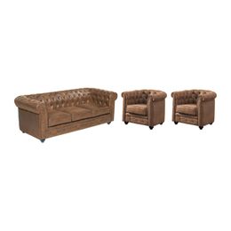 Vente-unique Couchgarnitur 3+1+1 - Microfaser - Vintage-Look - CHESTERFIELD 416475