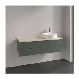 Villeroy & Boch Villeroy und Boch Antao Waschtisch-Unterschrank L23153HL mit Beleuchtung, 2 Ausz&uuml;ge, 1200 x 360 x 500 mm, Front mit Struktur, Leaf Green Matt Lacquer / Botticino