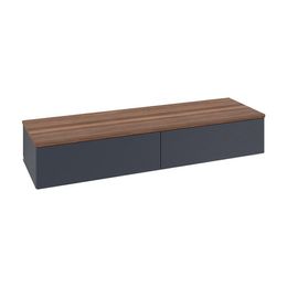 Villeroy & Boch Villeroy und Boch Antao Sideboard L42102HG mit Beleuchtung, 2 Ausz&uuml;ge, 1600 x 268 x 500 mm, Front mit Struktur, Midnight Blue Matt Lacquer / Warm Walnut
