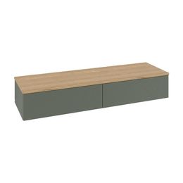 Villeroy & Boch Villeroy und Boch Antao Sideboard L42101HL mit Beleuchtung, 2 Ausz&uuml;ge, 1600 x 268 x 500 mm, Front mit Struktur, Leaf Green Matt Lacquer / Honey Oak