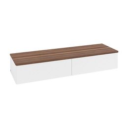 Villeroy & Boch Villeroy und Boch Antao Sideboard L42102MT mit Beleuchtung, 2 Ausz&uuml;ge, 1600 x 268 x 500 mm, Front mit Struktur, White Matt Lacquer / Warm Walnut