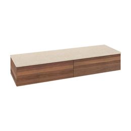 Villeroy & Boch Villeroy und Boch Antao Sideboard L42103HM mit Beleuchtung, 2 Ausz&uuml;ge, 1600 x 268 x 500 mm, Front mit Struktur, Warm Walnut / Botticino