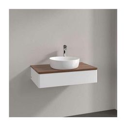 Villeroy & Boch Villeroy und Boch Antao Waschtisch-Unterschrank L08012MT mit Beleuchtung, 1 Auszug, 800 x 190 x 500 mm, Front ohne Struktur, White Matt Lacquer / Warm Walnut