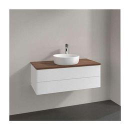 Villeroy & Boch Villeroy und Boch Antao Waschtisch-Unterschrank K20152MT 100x36x50cm, Hahnloch, Waschbeckenplattenfarbe warm walnut, white matt lacquer
