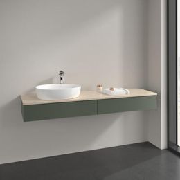 Villeroy & Boch Villeroy und Boch Antao Waschtisch-Unterschrank L15153HL mit Beleuchtung, 160x19x50cm, Hahnlochbohrung, Waschbeckenplattenfarbe botticino, leaf green matt lacquer