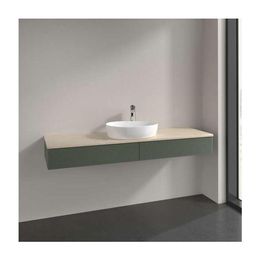 Villeroy & Boch Villeroy und Boch Antao Waschtisch-Unterschrank L14113HL mit Beleuchtung, 2 Ausz&uuml;ge, 1600 x 190 x 500 mm, Front mit Struktur, Leaf Green Matt Lacquer / Botticino