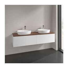 Villeroy & Boch Villeroy und Boch Antao Waschtisch-Unterschrank L39152MT mit Beleuchtung, 2 Ausz&uuml;ge, 1600 x 360 x 500 mm, Front mit Struktur, White Matt Lacquer / Warm Walnut