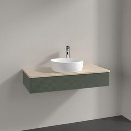 Villeroy & Boch Villeroy und Boch Antao Waschtisch-Unterschrank K09153HL 100x19x50cm, Hahnloch, Waschbeckenplattenfarbe botticino, leaf green matt lacquer