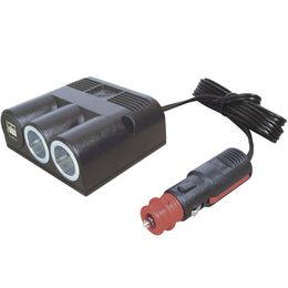 Procar Dreifachsteckdose mit Kabel mit 2 Power + 2 USB-A