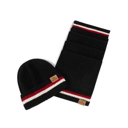 Lonsdale Set: Schal und M&uuml;tze 'Butleigh' Herren Gr&ouml;&szlig;e 55/60 camel / dunkelrot / schwarz / wei&szlig;