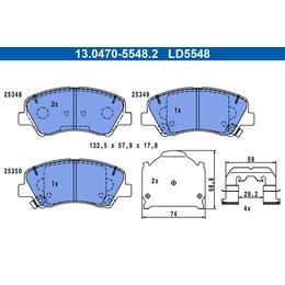 ATE Bremsbelagsatz, Scheibenbremse vorne rechts links mit Zubeh&ouml;r f&uuml;r HYUNDAI KIA 58101-1WA05 58101-Q0A00 58101-C8A50 13.0470-5548.2
