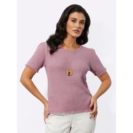 WITT Damen Kurzarmpullover mit Fransen, mauve, Gr&ouml;&szlig;e 36