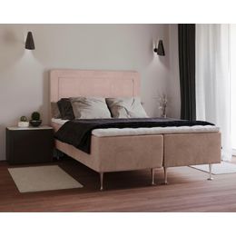 Boxspringbett Home Affaire "Hacer", lila, B:121cm L:208cm, 100% Polyester, Komplettbetten, Boxspringbett, Topper, H2 oder H3 und in Breiten 70,80,90,120,140,160,180 w&auml;hlbar