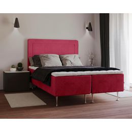 Boxspringbett Home Affaire "Hacer", rot, B:141cm L:208cm, 100% Polyester, Komplettbetten, Boxspringbett, Topper, H2 oder H3 und in Breiten 70,80,90,120,140,160,180 w&auml;hlbar