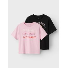 T-Shirt name it "NKFBETRIA 2P SS NREG TOP PB", M&auml;dchen, Gr. 122 (128), schwarz, Web, Obermaterial: 100% Baumwolle, bedruckt, regular fit, Rundhals, Shirts T-Shirt