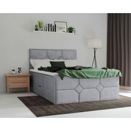 Boxspringbett Home Affaire "Ambre", grau (hellgrau), B:121cm L:210cm, Komplettbetten, Boxspringbett, mit Taschen-Federkernmatratze