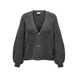 Strickjacke Only CARMAKOMA "CARCLARE JULES L/S CARDIGAN KNT", Damen, Gr. L, grau (dunkelgrau melange), Strick, Obermaterial: 81% Polyacryl, 19% Polyester, meliert, V-Ausschnitt, Strickjacken Strickjacke