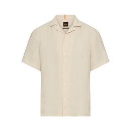 Kurzarmhemd BOSS Orange "Rayer", Herren, Gr. M, N-Gr, beige (light beige271), Web, Obermaterial: 100% Leinen, unifarben, regular fit h&uuml;ftlang, abgesteppte Kante, Hemden, aus Leinen