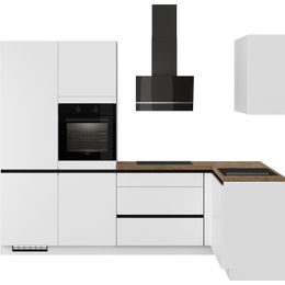 Winkelk&uuml;che IMPULS K&Uuml;CHEN ""Dublin", Anti Fingerprint Oberfl&auml;che, Schubk&auml;sten mit Soft-Close", wei&szlig; (k&uuml;che: wei&szlig;, front: wei&szlig;, korpus: wei&szlig;, arbeitsplatte: oregon eiche, nachbildung), B:460cm H:222cm T:60cm, Komplettk&uuml;chen-Sets, vormontiert, wahlweise mit E-Ger&auml;ten, mit Vollauszug, Breite 460 cm