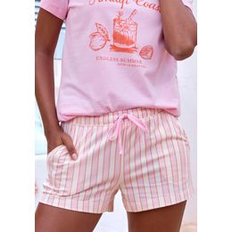 Pyjamashorts Vivance Dreams, Damen, Gr. 32/34, N-Gr, bunt (rosa, weiß, gestreift), Single Jersey, Obermaterial: 100% Baumwolle, gestreift, Basic kurz, Hosen, mit zartem Streifenmuster