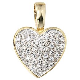 Herzanh&auml;nger Jobo "Anh&auml;nger Herz", gelb (gelbgold 585), Schmuckanh&auml;nger, Damen, Diamanten Gelbgold 585, Diamanten, Gelbgold 585, 585 Gold mit 42 Diamanten