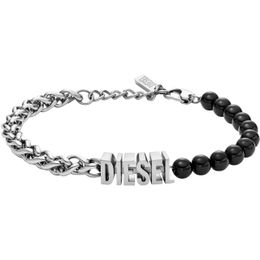 Armband Diesel "Schmuck Geschenk Edelstahl Armschmuck Armkette FONT", schwarz (edelstahlfarben, schwarz, schwarz), Armbänder, Damen, 21,5cm, Edelstahl, Armband, mit Achat
