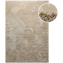 Hochflor-Teppich HOMIE LIVING "Matteo HL-0961", braun (braun, beige), B:133cm H:50mm L:200cm, Polyester, Teppiche, 100% recyceltem PET, Langflor, Shaggy, Wohnzimmer