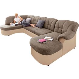 Wohnlandschaft DOMO collection "Flores auch in Leder-Bezug, B/T/H: 293/180/86 cm, U-Form", braun (creme, beige, braun), B:293cm H:84cm T:182cm, NaturLEDER (echtes Rindsleder) in Sitz und Rücken. Korpus in passendem Kunstleder SOFTLUX bezogen;Microfaser PRIMABELLE (100% Polyester) / Struktur ( 100% Polyester );Kunstleder SOFTLUX / Struktur ( 90% Polyester, 10% Polyacryl ), Sofas, Wohnlandschaft, wa