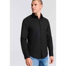 Businesshemd Calvin Klein "SLIM ESNTL POPLIN NOS STR SLD", Herren, Gr. 44, N-Gr, schwarz, Web, Obermaterial: 97% Baumwolle, 3% Elasthan, unifarben, slim fit h&uuml;ftlang, Rundhals, eingesetzt 1-Knopf-Manschette, Hemden, Mit Monogramm-Stickerei