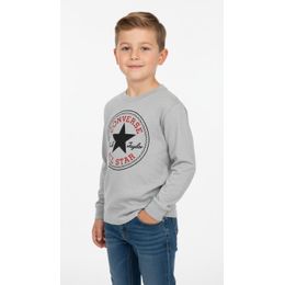 Langarmshirt Converse "CNVB CHUCK PATCH LS TEE", Jungen, Gr. 134/140, grau (dk grau heather), Sweatware, Obermaterial: 100% Baumwolle, normal, Rundhals, eingesetzt abgesteppt, Shirts Langarmshirt, f&uuml;r Kinder