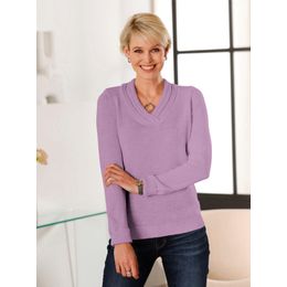 V-Ausschnitt-Pullover Classic Basics "Pullover", Damen, Gr. 42, lila (orchidee), 100% Polyacryl, unifarben, Pullover