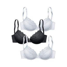 Push-up-BH Petite Fleur, Damen, Gr. 90, Cup AA, wei&szlig; (2xwei&szlig;, 1xschwarz), Spitze, Obermaterial: 59% Polyester, 19% Baumwolle, 11% Elasthan, 11% Polyamid, BHs Push-up-BH, mit B&uuml;gel im attraktiven Multipack, Dessous