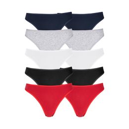 String Petite Fleur, Damen, Gr. 32/34, bunt (rot, schwarz, weiß, grau, meliert, navy), Single Jersey, Obermaterial: 95% Baumwolle, 5% Elasthan, unifarben, körpernah, Unterhosen String, aus elastischer Baumwolle