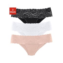 Brasilslip Vivance, Damen, Gr. 36/38, schwarz (beige, wei&szlig;, schwarz), Single Jersey, Obermaterial: 95% Baumwolle, 5% Elasthan. Spitze: 93% Polyamid, 7% Elasthan (LYCRA), unifarben, bequem, Unterhosen, aus elastischer Baumwolle mit floraler Spitze