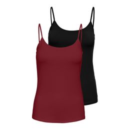 Spaghettitop Only "ONLLOVE &ndash; Spaghettitops im Doppelpack mit elastischem Tragekomfort", Damen, Gr. S, schwarz (schwarz pack:schwarz, cabernet), Jersey, Obermaterial: 95% Baumwolle, 5% Elasthan, unifarben, regular fit normal, Rundhals, Tops, regular fit, modisch, Jersey, Baumwollmischung, Spaghettitr&auml;ger