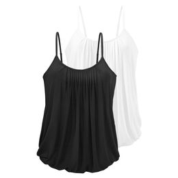 Spaghettitop Lascana "mit dekorativen Falten", Damen, Gr. 40/42, schwarz-wei&szlig; (wei&szlig;, schwarz), Obermaterial: 95% Viskose, 5% Elasthan, unifarben, bequem, tiefer Rundhals, Tops, aus weicher Viskose-Qualit&auml;t